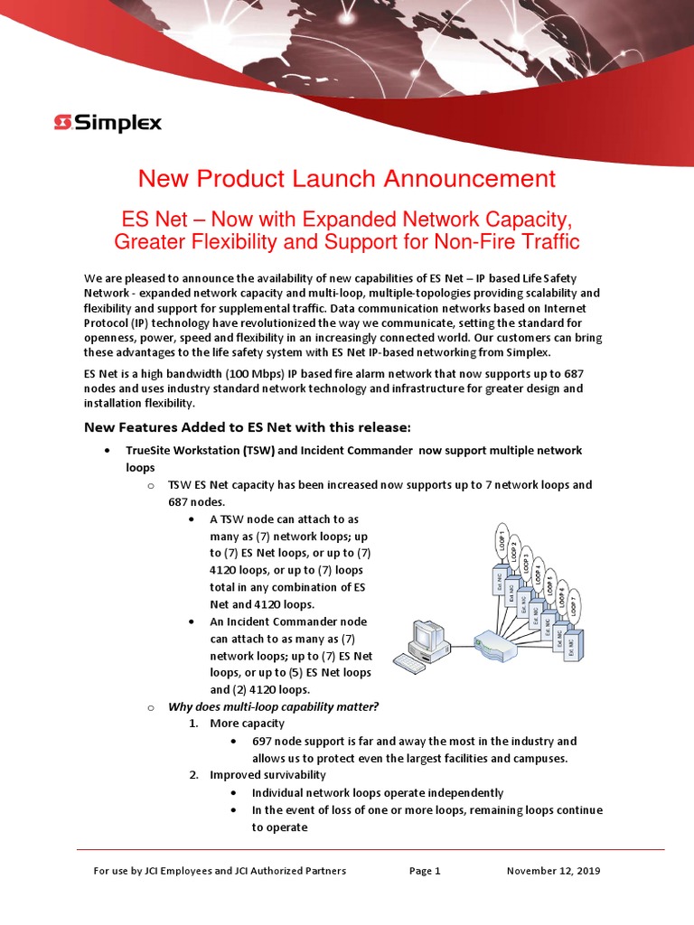 Simplex ES Net 1-2 Launch Bulletin | PDF | Computer Network | Network ...