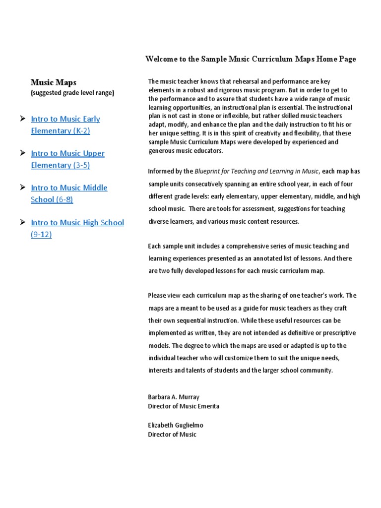 Welcome To The Sample Music Curriculum Maps Home Page | PDF ...