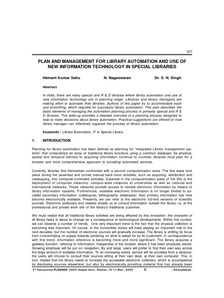 Plan and Management For Library Automation and Use of New Information ...