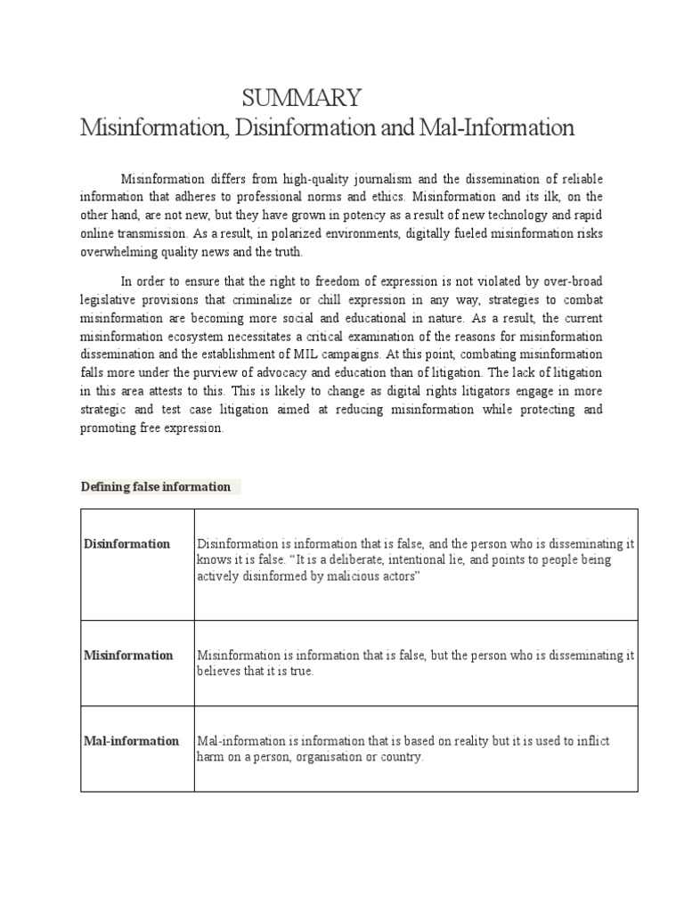 Misinformation, Disinformation and Mal-Information | PDF | Social Media ...