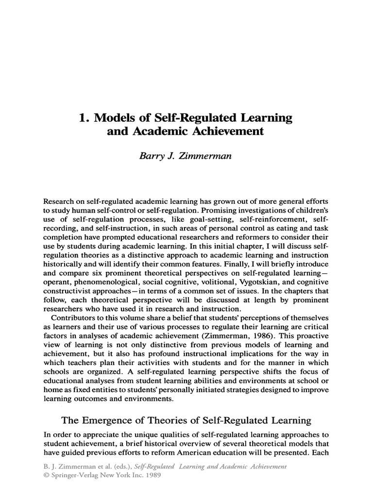 Models of Self Regulated Learning and Academic Achievement - Zimmerman | PDF | Motivation ...
