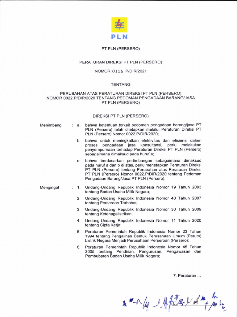 Perubahan Peraturan Pengadaan PLN | PDF