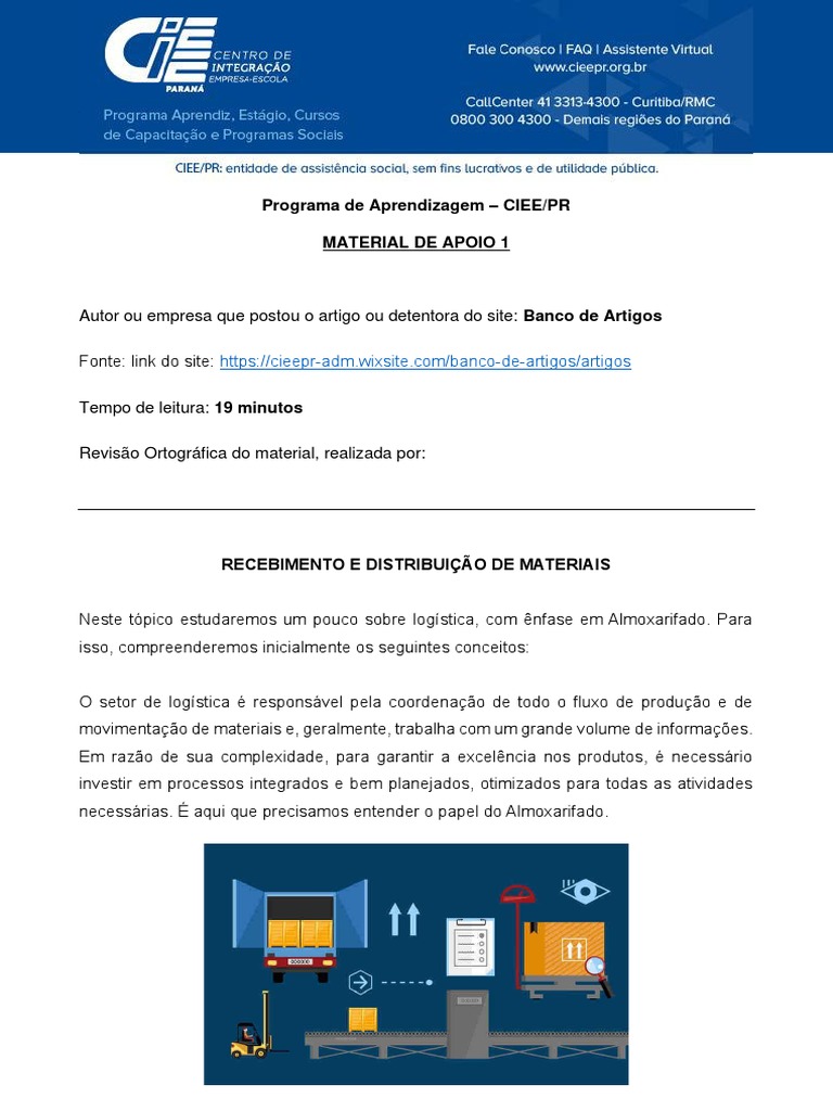 Material de Apoio - Recebimento e Distribuição de Materiais | Download ...