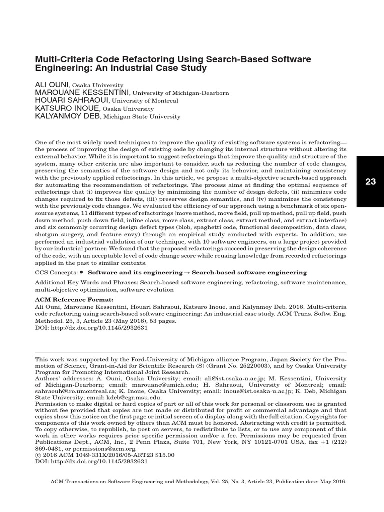 Multi Criteria Code Refactoring Using Search Based Software Engineering Pdf Inheritance
