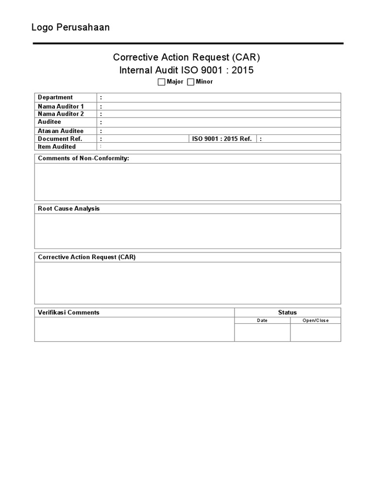 Corrective Action Request Template ISO 9001 | PDF