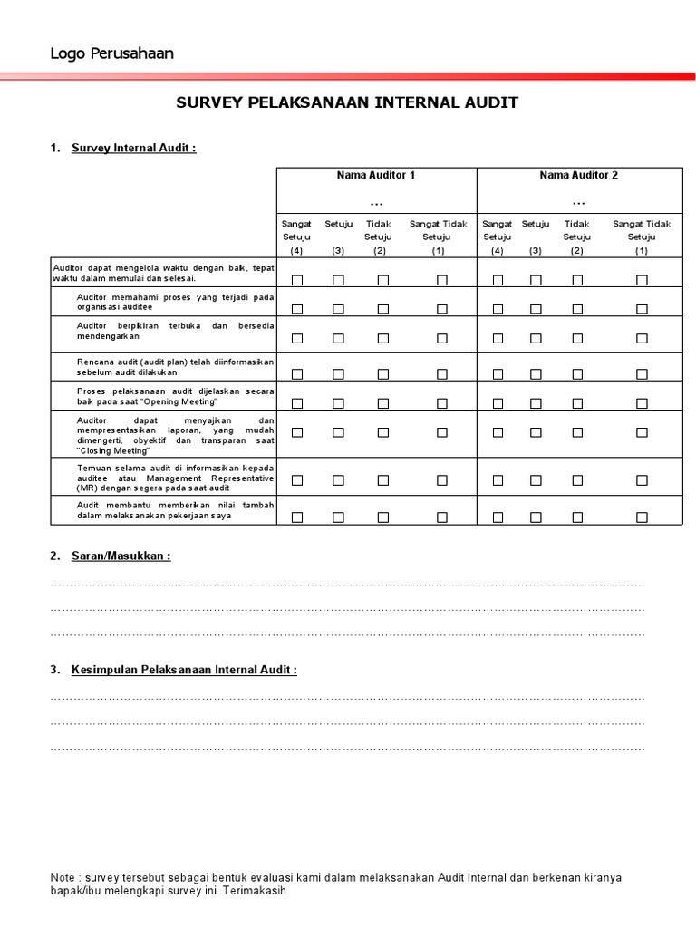 Form Survey Pelaksanaan Internal Audit | PDF