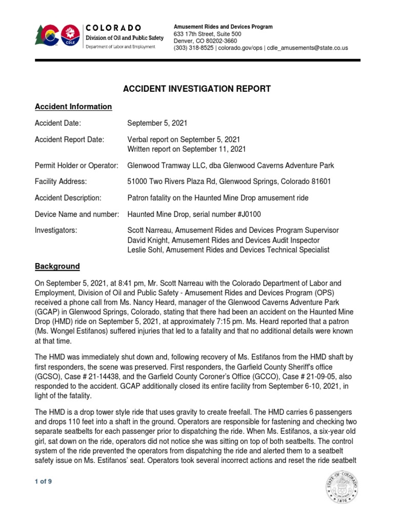 Haunted Mine Drop Fatality Report | PDF | Seat Belt | User Interface
