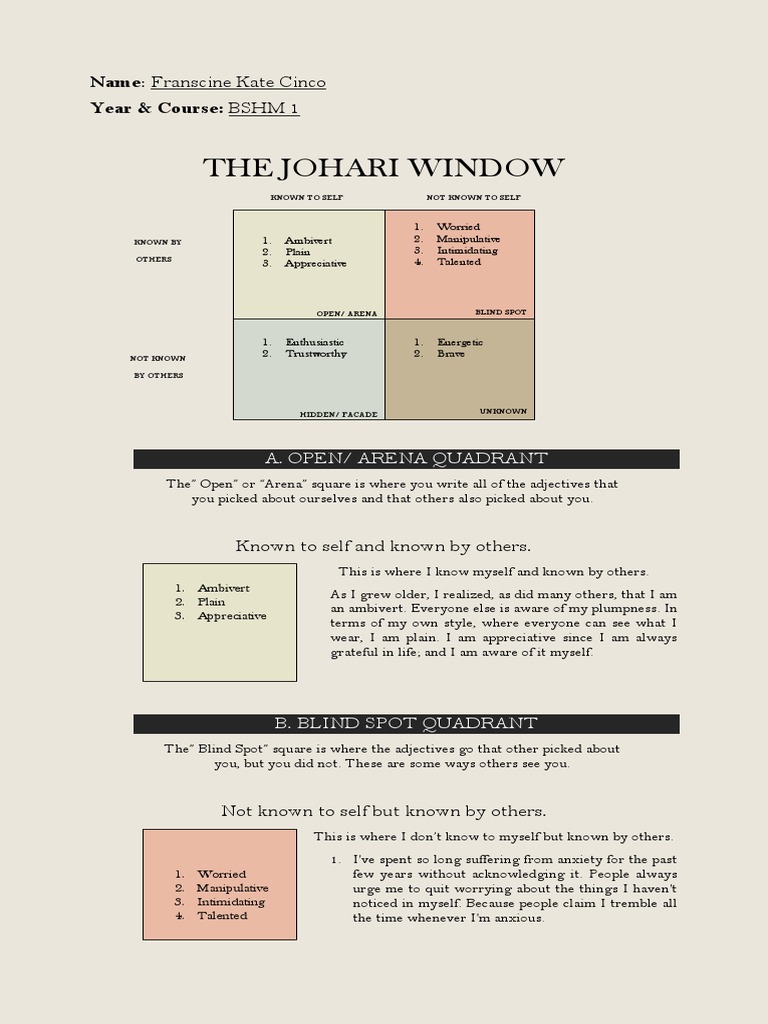 The Johari Window Model | PDF