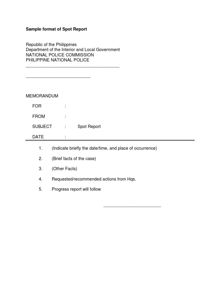 Sample Format of Spot Report | PDF
