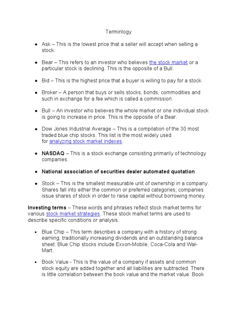 The Stock Market: Investing Terms - These Words and Phrases Reflect ...