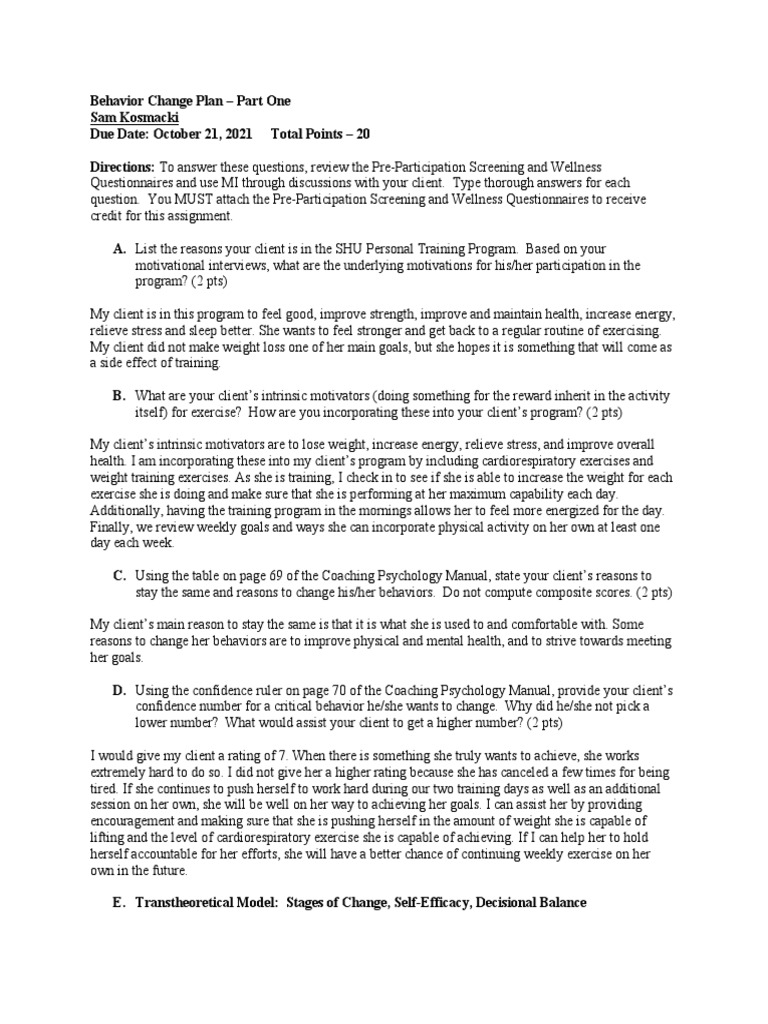 Behavior Change Plan | PDF | Physical Fitness | Behavior