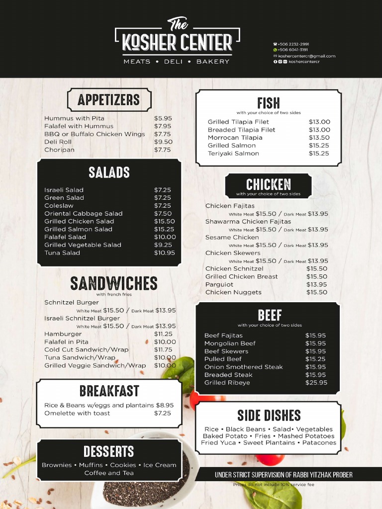 Kosher Center Costa Rica Restaurant Menu | PDF