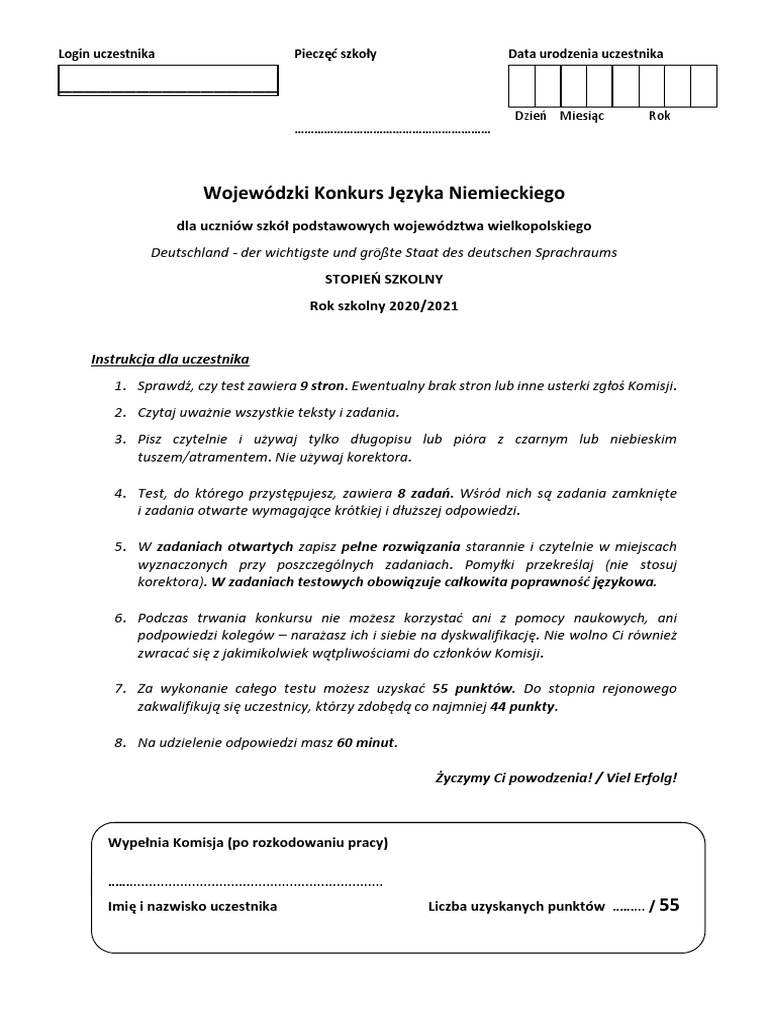 WKJN Niemiecki Konkurs Materialy Komplet 2020 2021 | PDF
