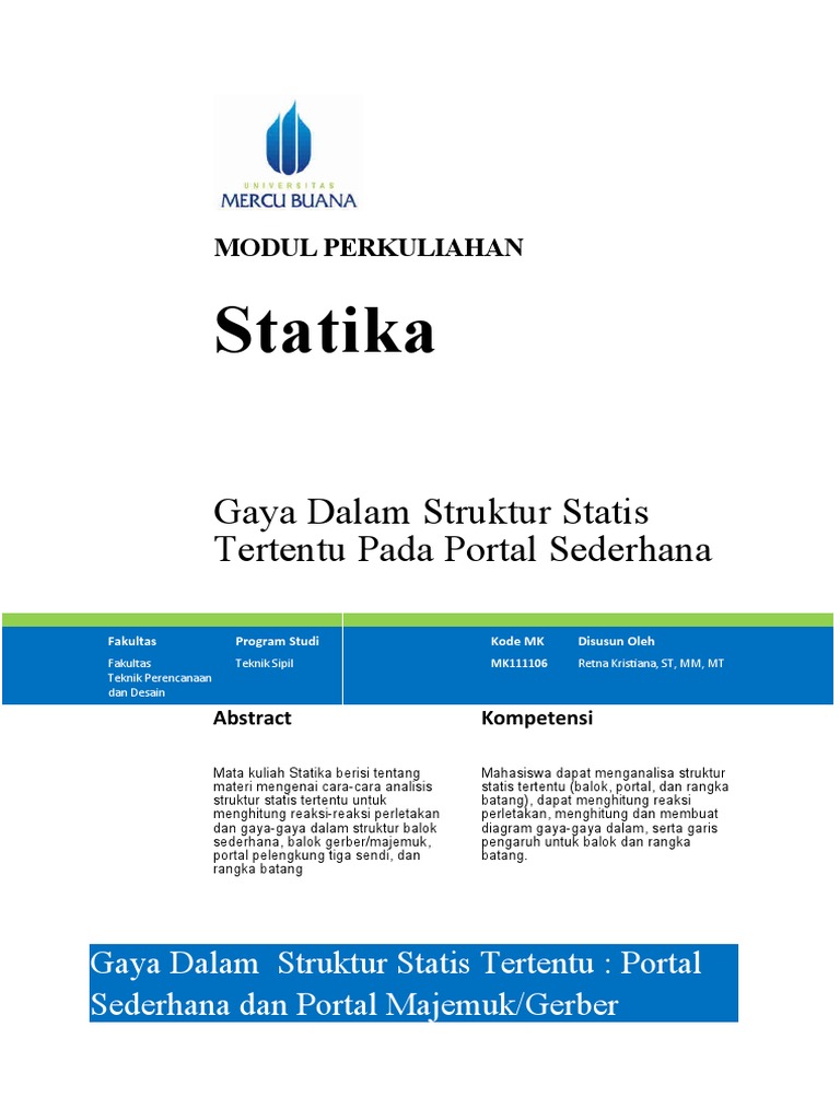 Modul Statika - Gaya Dalam Portal Sederhana-1 | PDF