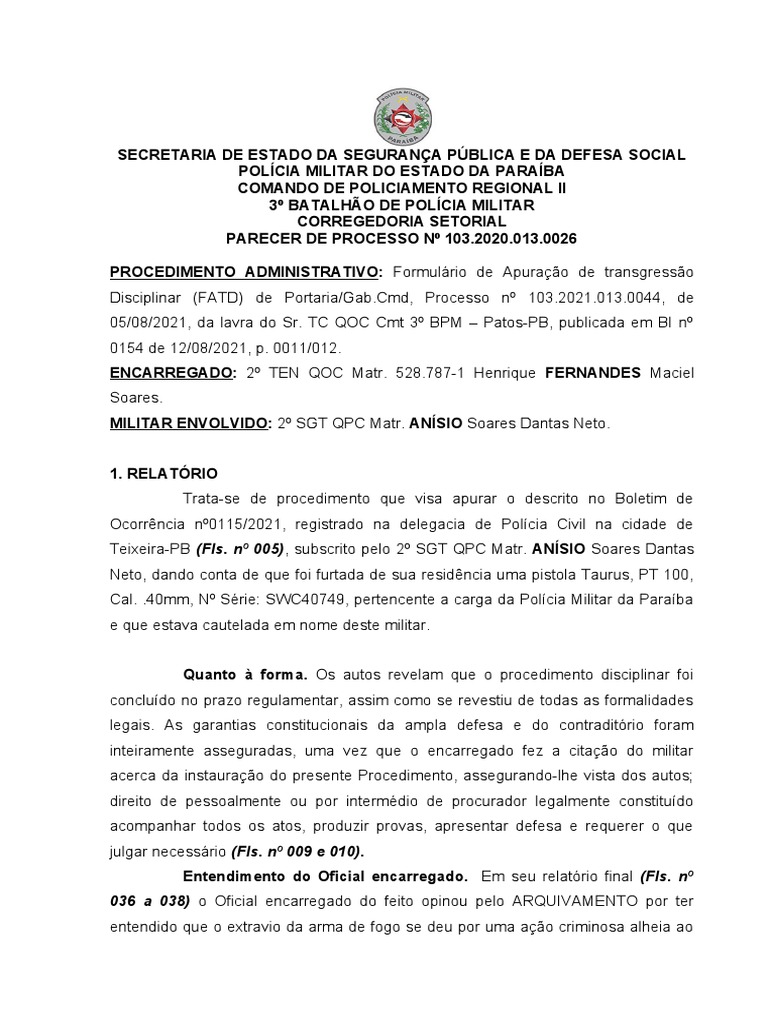 Modelo de Parecer FATD | PDF | Polícia | Justiça