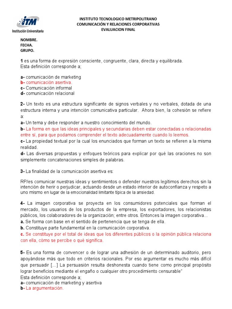 Evaluacion Final Comunicacion y Relaciones | PDF | Comunicación | Marketing