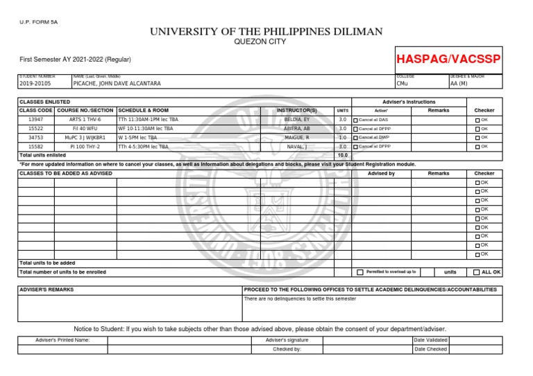 FORM - 5A - 2019-20105 - First Semester AY 2021-2022 | PDF