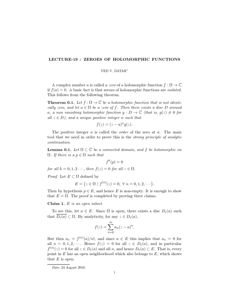 Ved V. Datar | PDF | Holomorphic Function | Function (Mathematics)