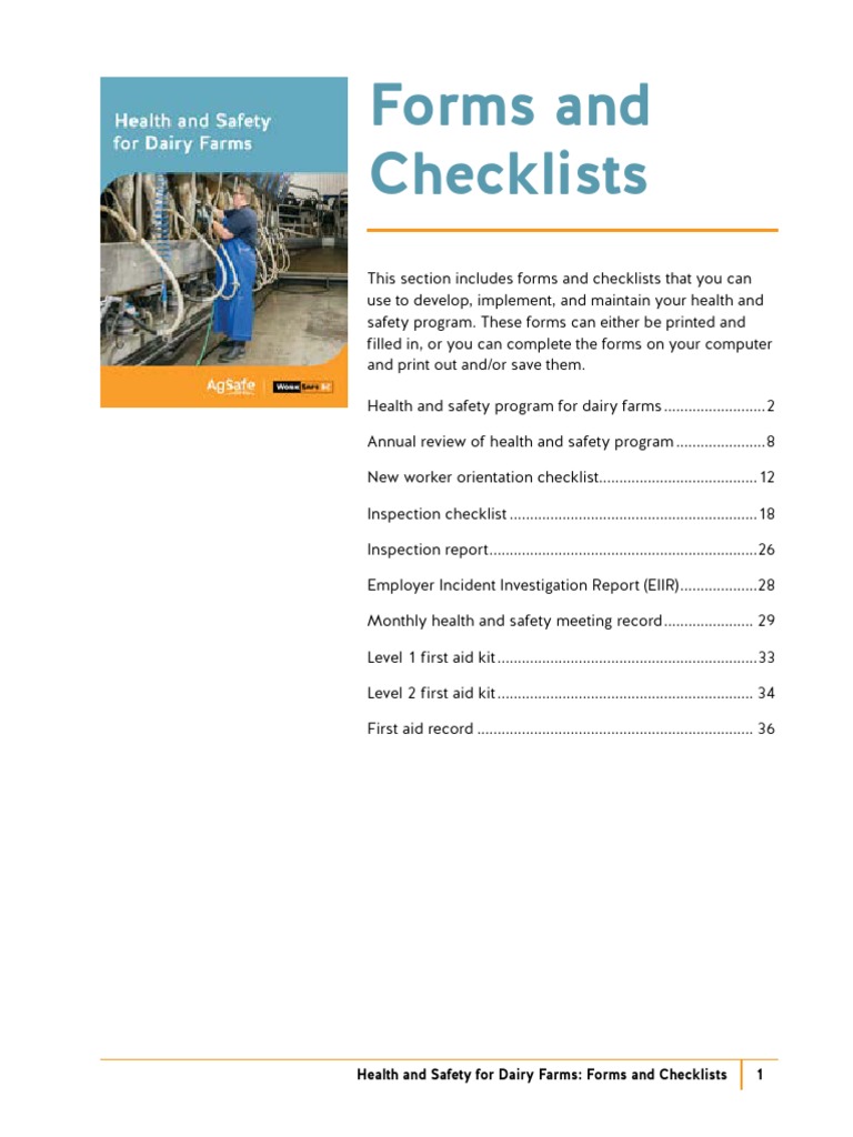 Dairy Farms Forms Checklists-Pdf-En | PDF | Occupational Safety And ...