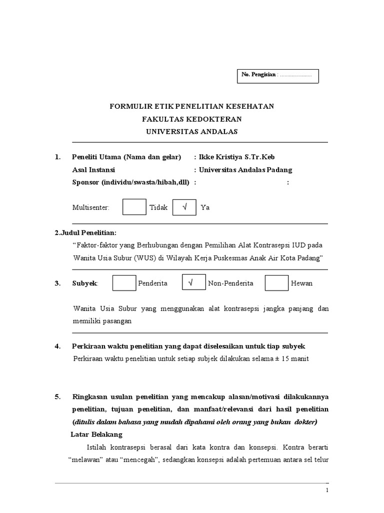 5fdc28fa4b51a - Form 2. Proposal Pengajuan Etik KEP FK Unand | PDF