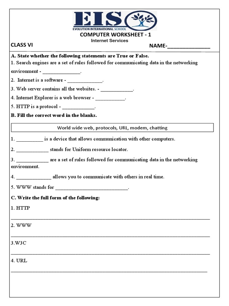 Class 6 Computer Worksheet | PDF | World Wide Web | Internet & Web