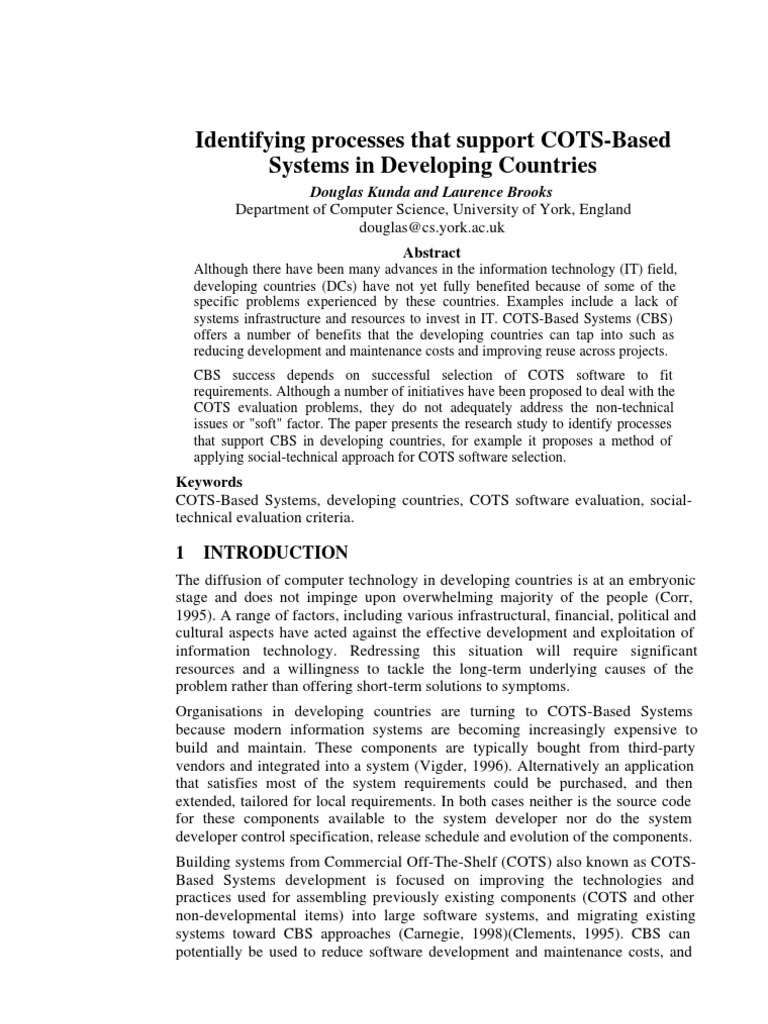 Identifying Processes for COTS Selection in Developing Countries | PDF ...