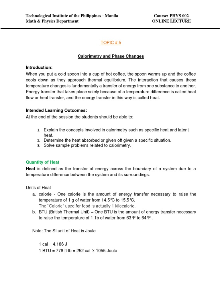 Calorimetry and Phase Changes | PDF | Calorie | Heat