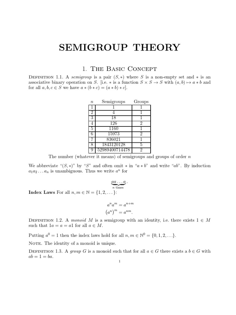 Semigroup Theory: 1. The Basic Concept | Download Free PDF | Abstract ...
