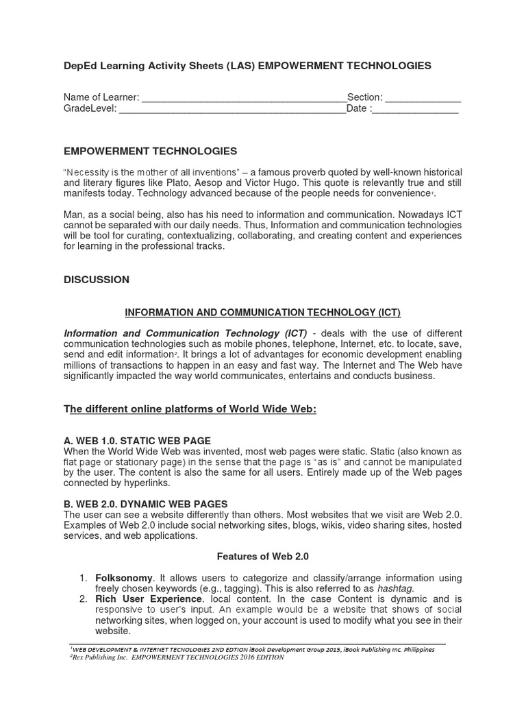 Empowerment Technologies (Q1 - W1) | PDF | World Wide Web | Internet & Web