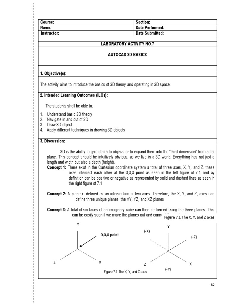 Laboratory Activity 07 Autocad 3D Basics | PDF | Cartesian Coordinate ...