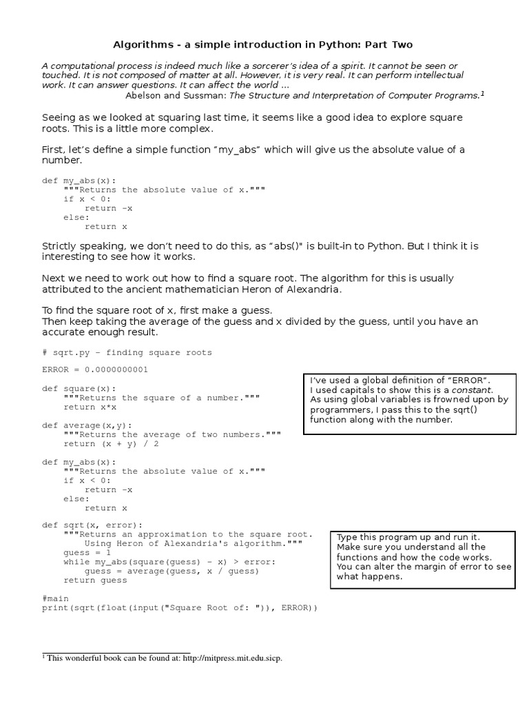 Algorithms - A Simple Introduction in Python: Part Two | PDF | Square ...