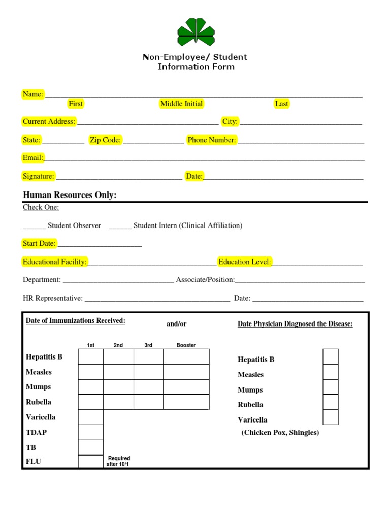 Non-Employee Student Info Form | PDF