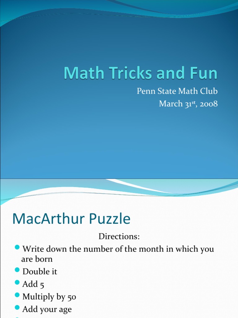 Penn State Math Club March 31, 2008 | PDF | Games & Activities ...