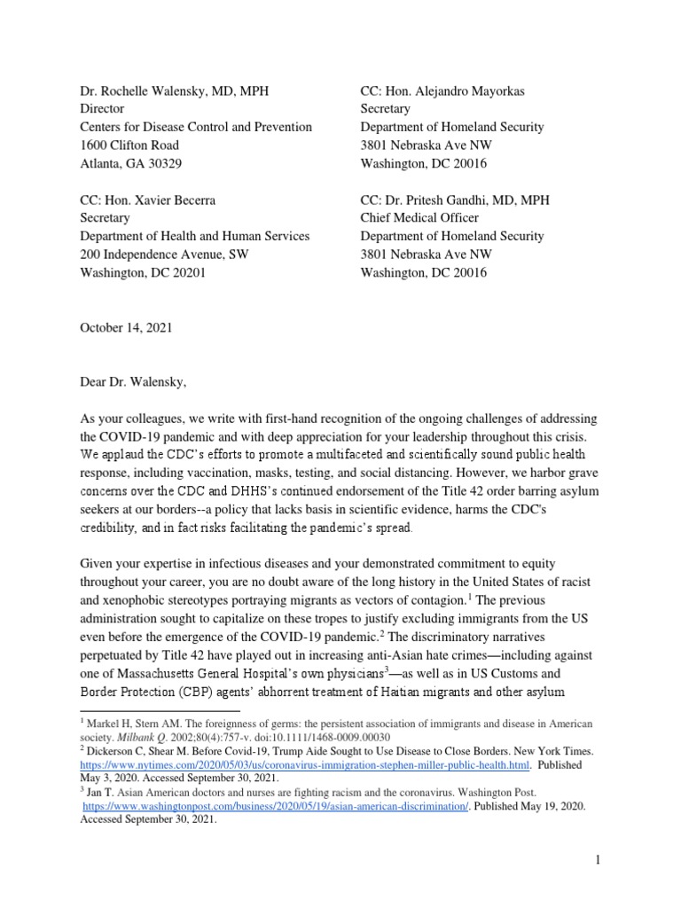 Title 42 Letter To Dr. Walensky From MGB & HMS Colleagues | PDF ...
