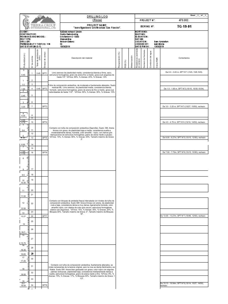 Geotech Logging TG-19-01 | PDF | Roca clástica | Arena