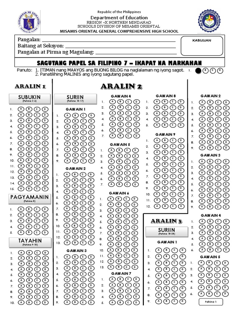 Answer Sheet 4th Grading New | PDF | Southeast Asia | Philippines