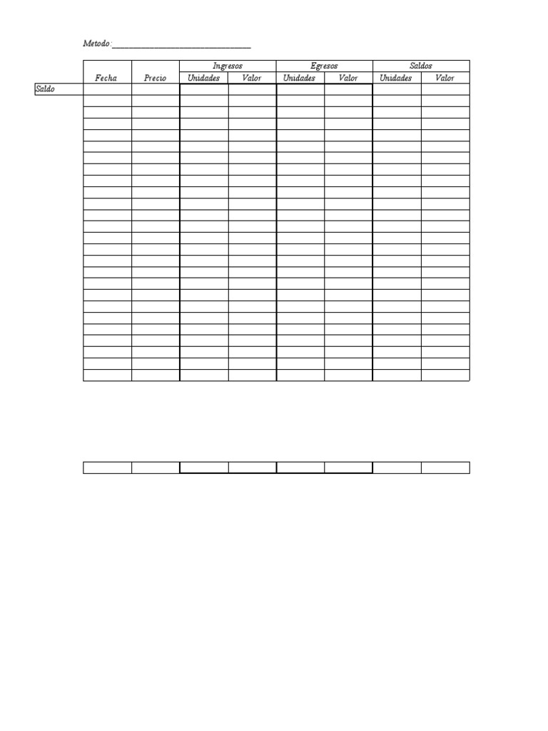 Formato para PEPS UEPS PROMEDIO PONDERADO | PDF