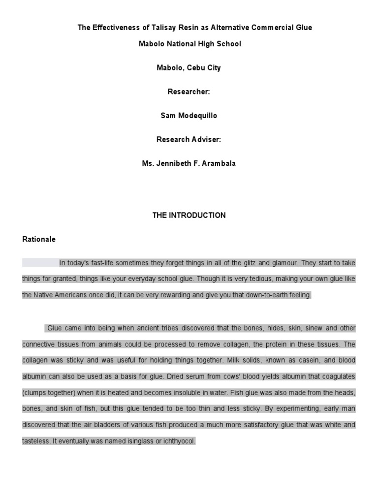 Modequllo-Rationale The Effectiveness of Talisay Resin As Alternative ...