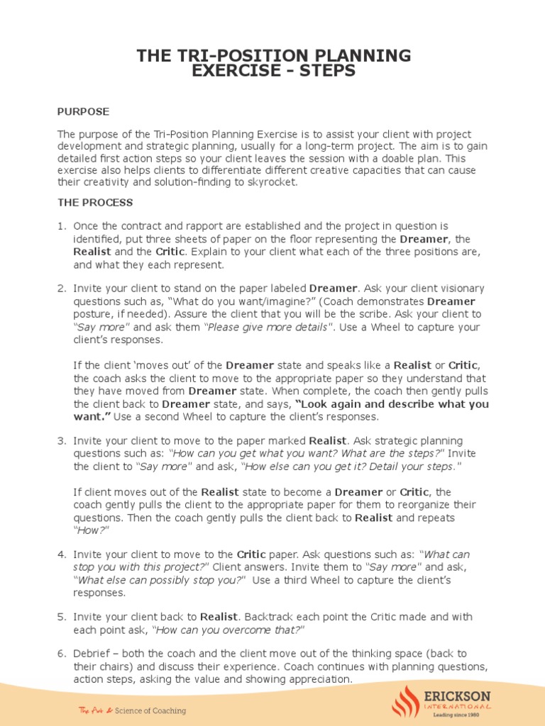 340 The Tri Position Planning Exercise - Steps | PDF