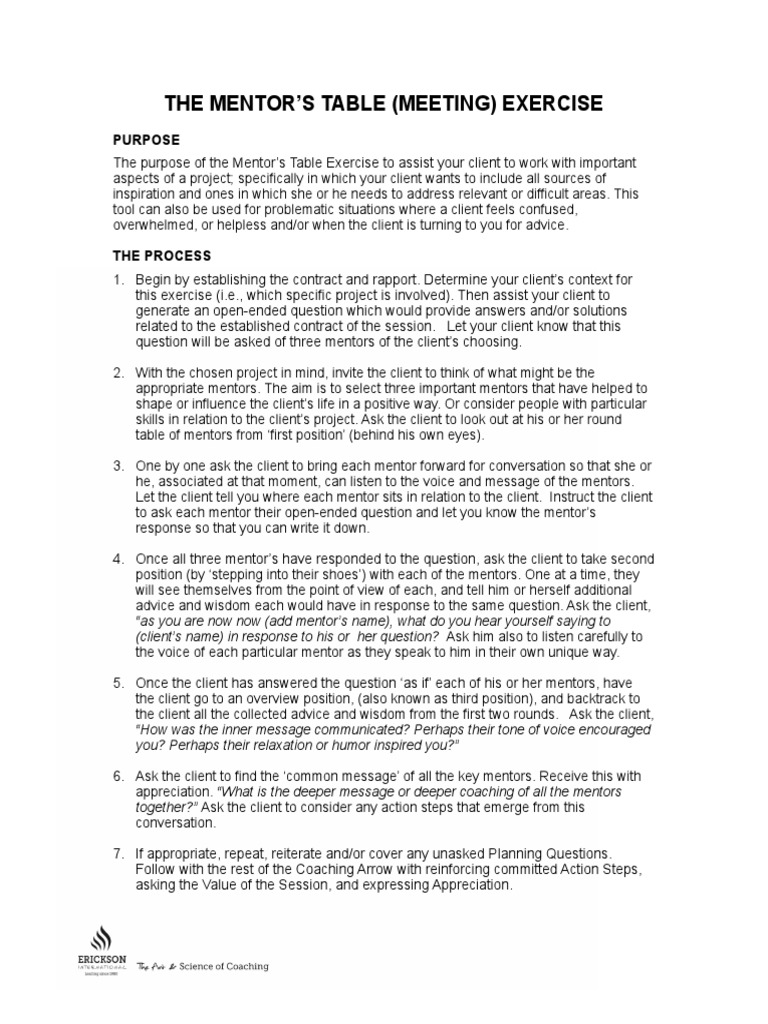 546 The Mentor S Table (Meeting) Exercise | PDF | Mentorship | Question