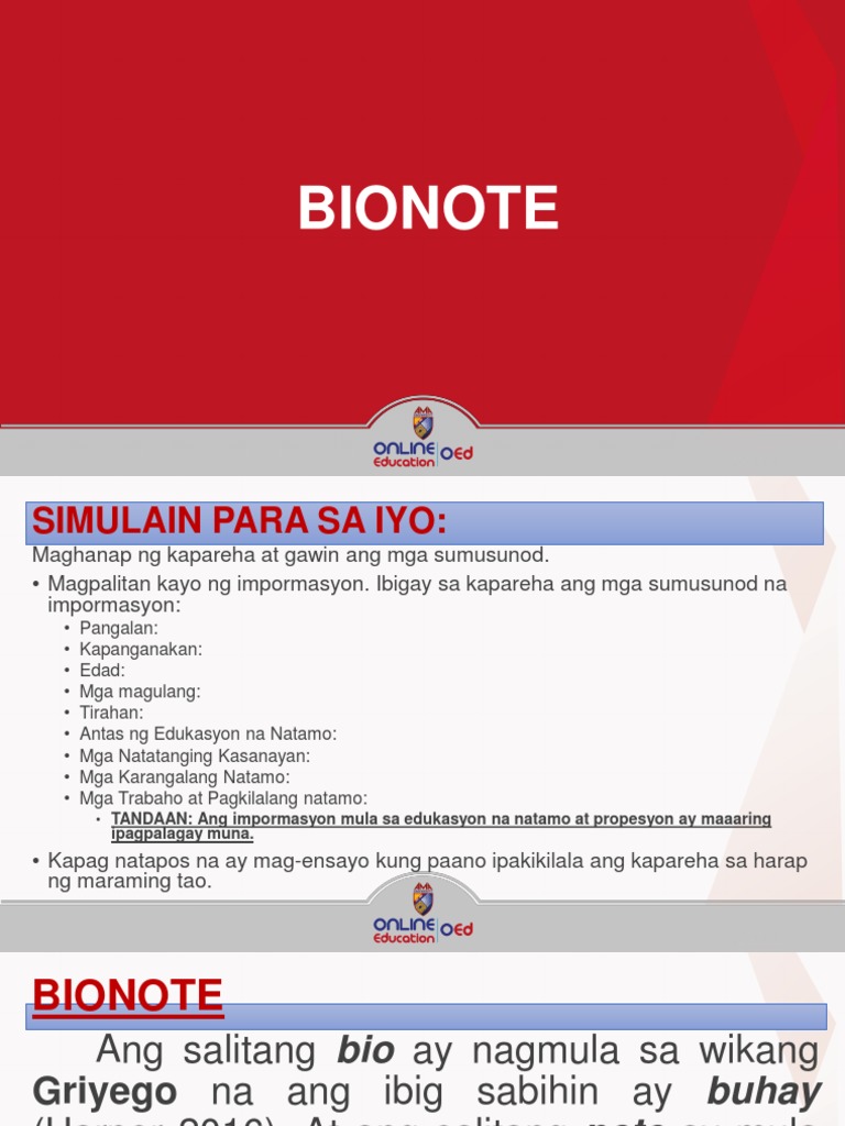 Week 009-Presentation Bionote | PDF