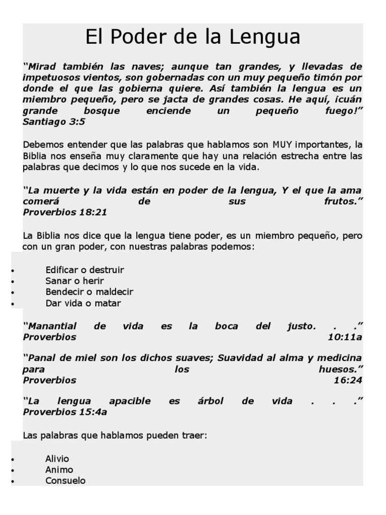 El Poder de La Lengua | PDF | Bendición | Jesús
