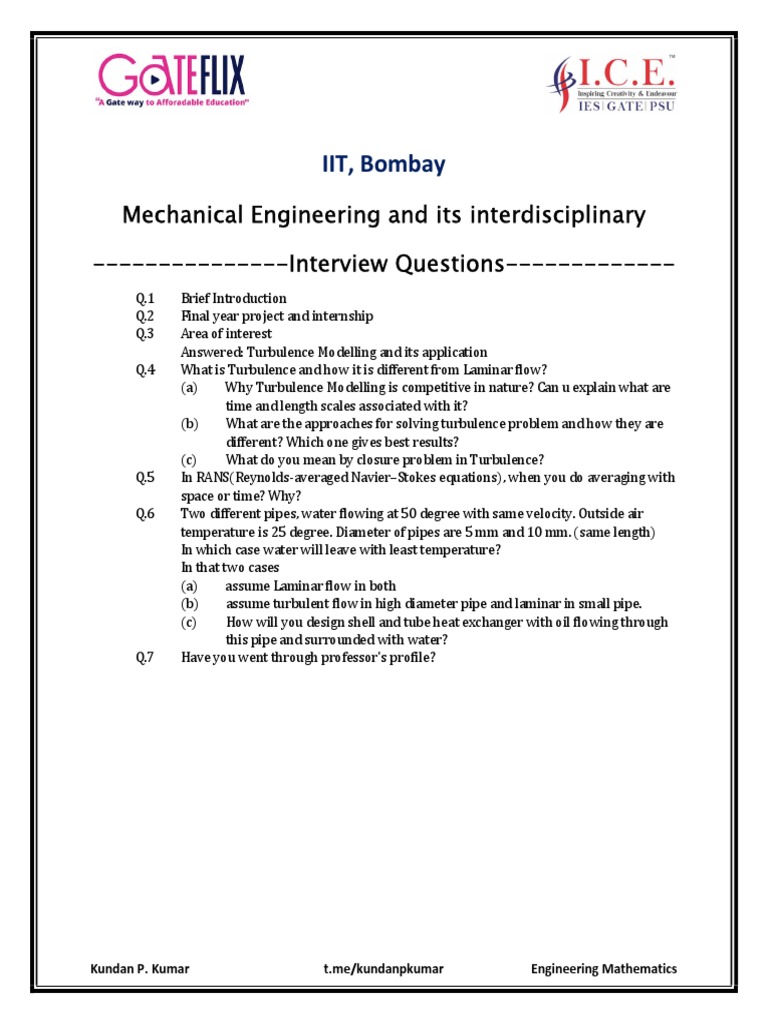 IIT Bombay Mechanical Engineering Interview Questions | PDF