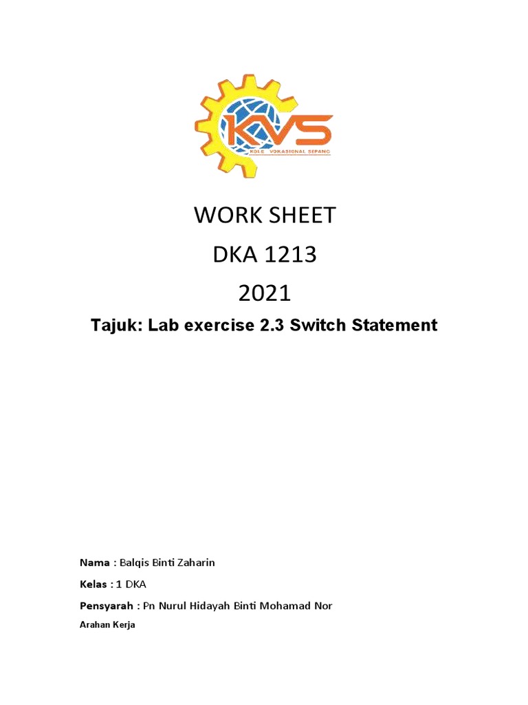 BALQIS BINTI ZAHARIN - Lab Exercise 2.2 Single and Nested If Statement ...