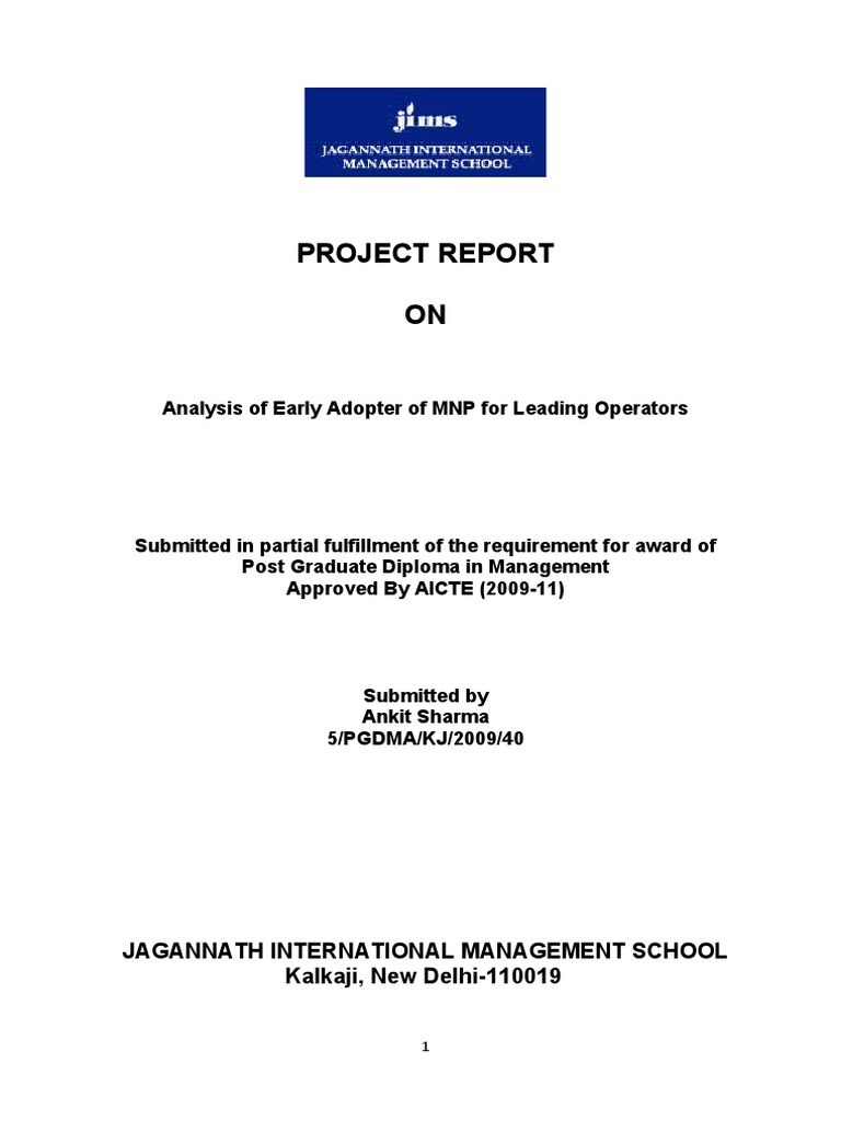 Project Report ON: Analysis of Early Adopter of MNP For Leading ...