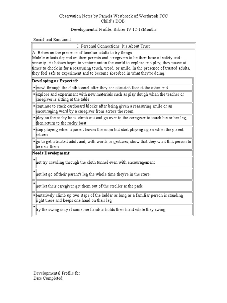 OUNCE Development Profile 12 To 18 Months | PDF | Toys | Gesture