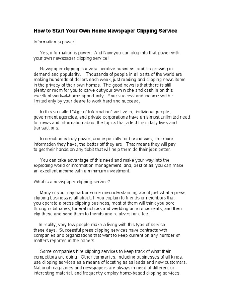 Start A Newspaper Clipping Service | PDF | Newspapers | Agriculture