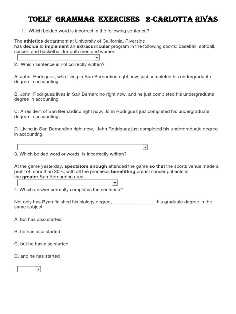 Toefl Grammar Exercises 2 | PDF | Greenhouse Gas