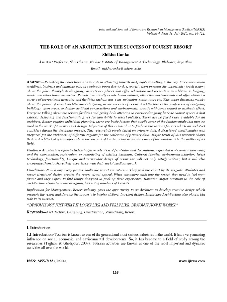 A101 - Research Paper - Role of Architect in Resort Designing | PDF ...