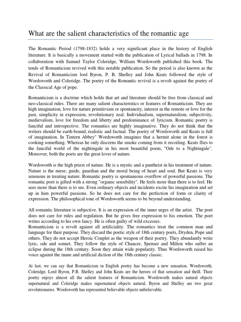 The Defining Characteristics of Romanticism in English Literature | PDF ...